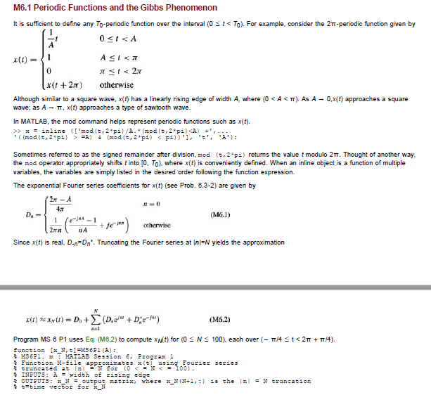 M6.1 Periodic Functions and the Gibbs Phenomenon It | Chegg.com