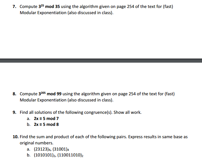 Solved Compute 3^25 mod 35 using the algorithm given on page | Chegg.com