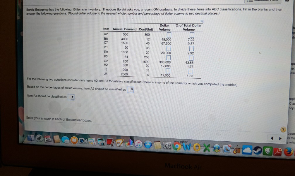 Solved Boreki Enterprise has the following 10 items in | Chegg.com