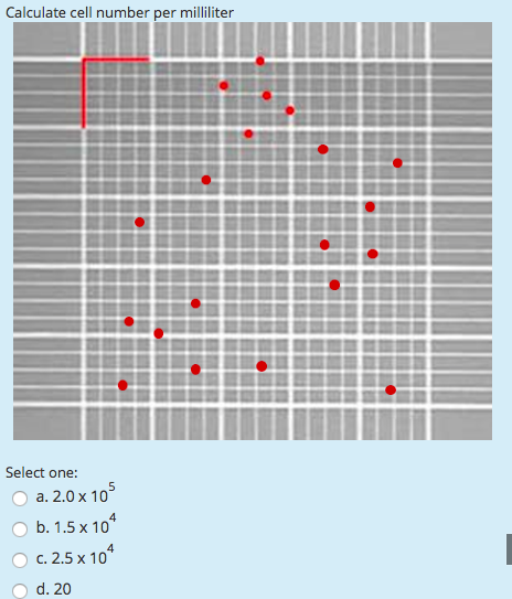 Solved Calculate cell number per milliliter Select one: O a. | Chegg.com