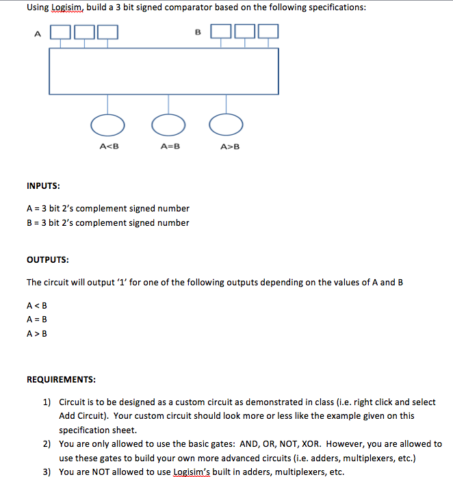 Using Logisim Build A 3 Bit Signed Comparator Based 