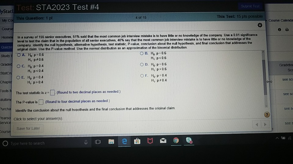 Solved Test: STA2023 Test #4 Submit Test This Question: 1 pt | Chegg.com Solved Test: STA2023 Test #4 Submit Test This Question: 1 pt | Chegg.com