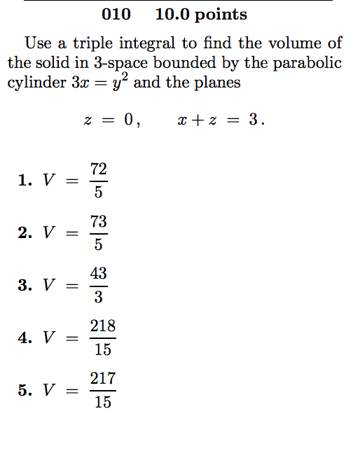 Solved Use a triple integral to find the volume of the solid | Chegg.com