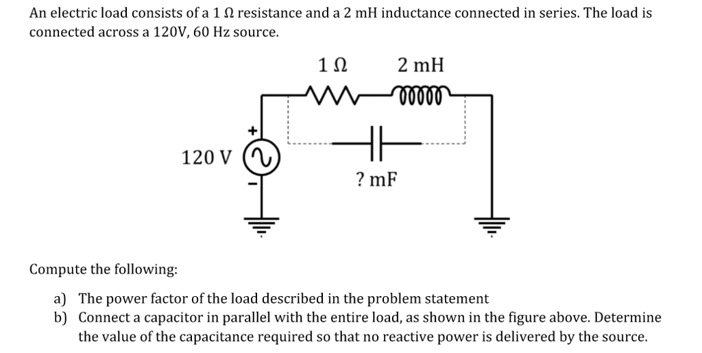 Solved An electric load consists of a 1 Ohm resistance and a | Chegg.com