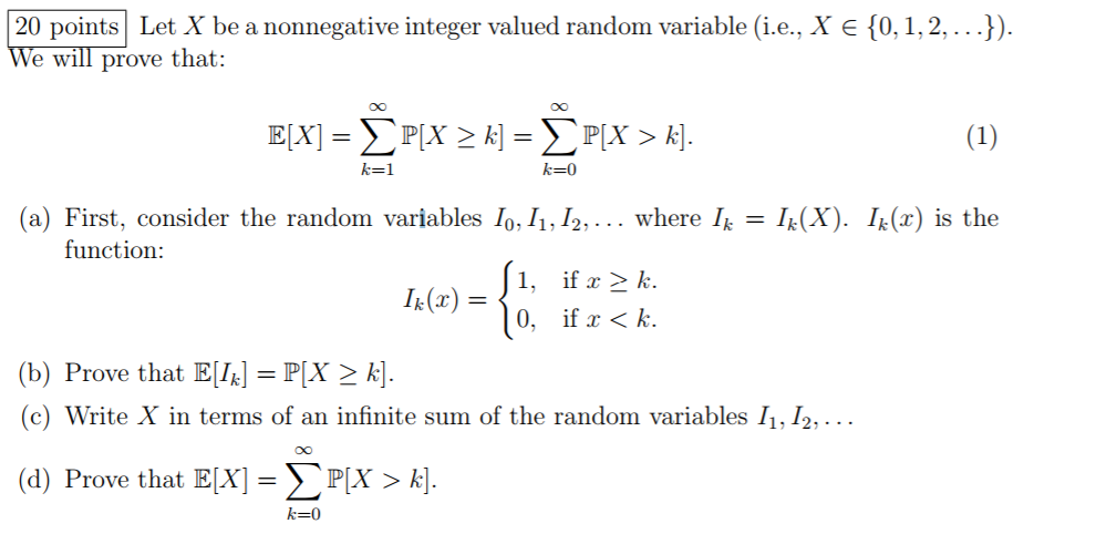 Solved 20 points Let X be a nonnegative integer valued | Chegg.com