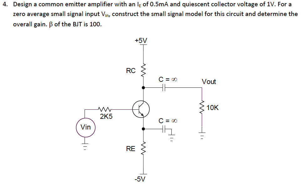 Solved Design a common emitter amplifier with an I_E of | Chegg.com