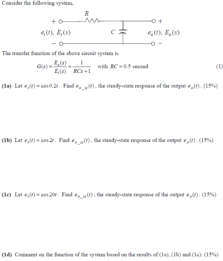 Solved Consider the following system, The transfer function | Chegg.com