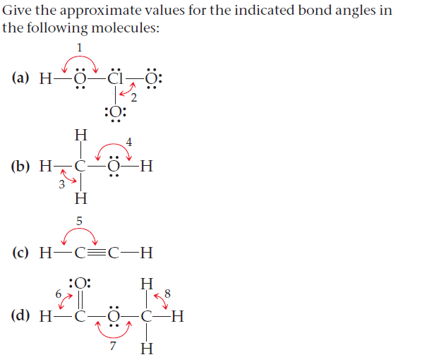 Solved Give the approximate values for the indicated bond | Chegg.com