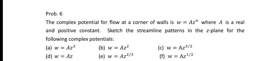 Solved Prob. 6 The complex potential for flow at a corner of | Chegg.com