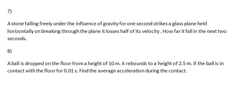 Solved A stone falling freely under the influence of gravity | Chegg.com