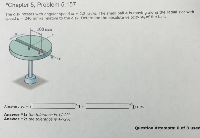 Solved The disk rotates with angular speed omega = 2.2 | Chegg.com