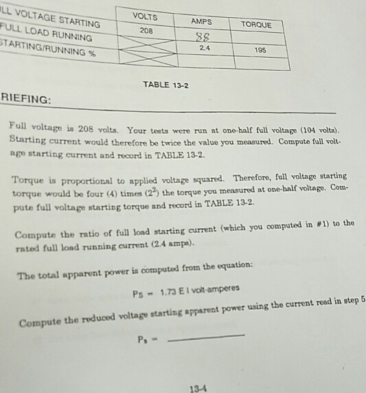 Solved LL VOLTAGE STARTING202 FULL LOAD RUNNING | Chegg.com