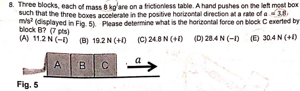 Solved 8. Three blocks, each of mass 8 kợ'are on a | Chegg.com