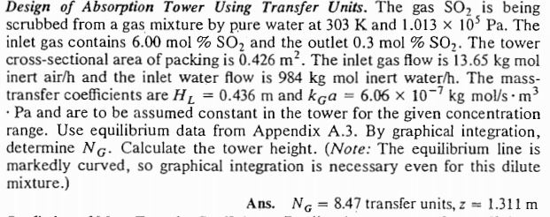 Design of Absorption Tower Using Transfer Units. The | Chegg.com
