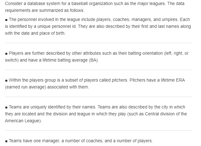 Consider a database system for a baseball | Chegg.com