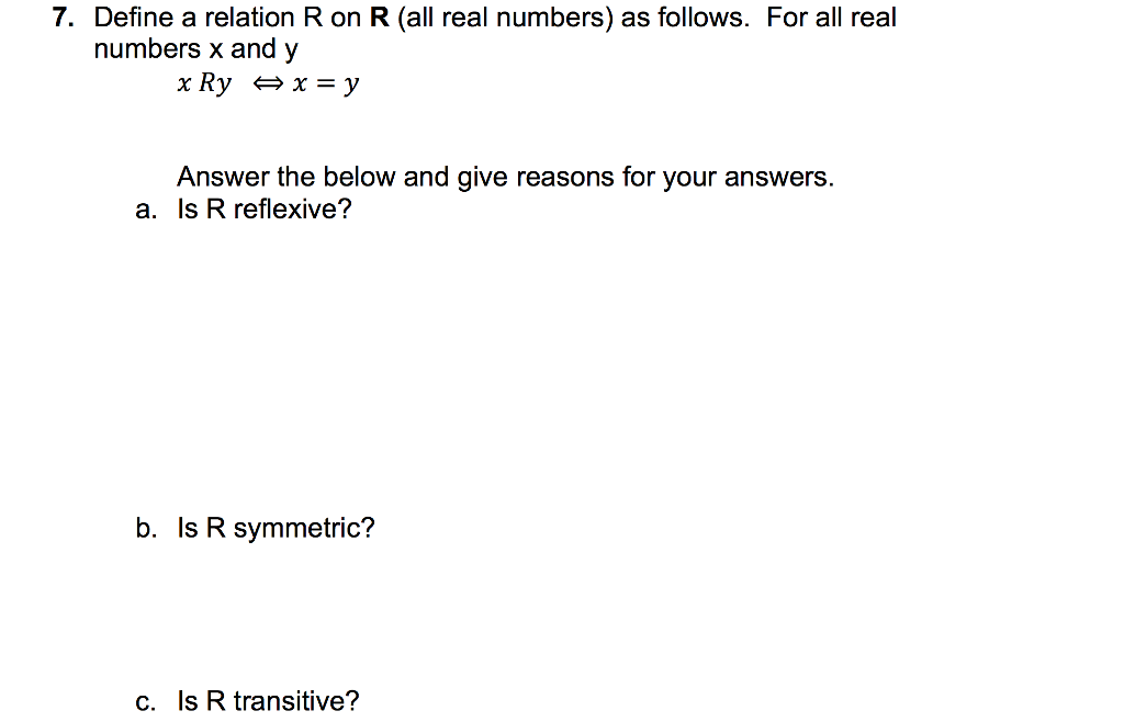 Solved Define a relation R on R (all real numbers) as | Chegg.com