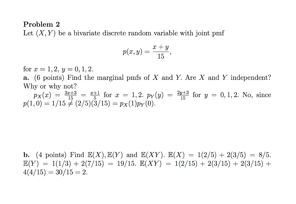 Solved Problem 2 Let (X, Y) be a bivariate discrete random | Chegg.com