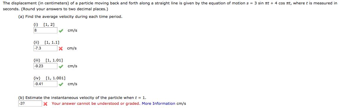 Solved The displacement (in centimeters) of a particle | Chegg.com