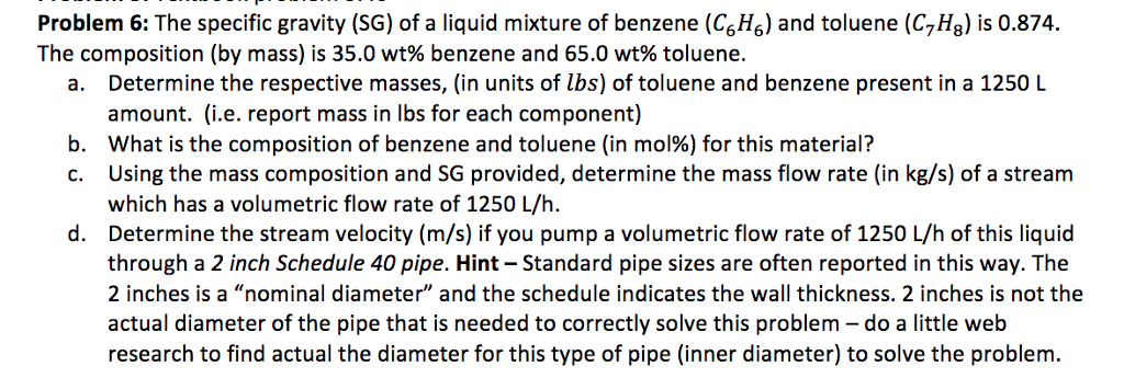 Solved Problem 6: The specific gravity (SG) of a liquid | Chegg.com