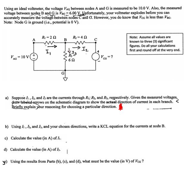 Solved Using an ideal voltmeter, the voltage Fag between | Chegg.com