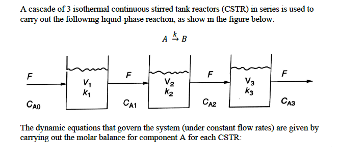 [Solved] A cascade of 3 isothermal continuous stirred tank reactors (CSTR) in s | SolutionInn