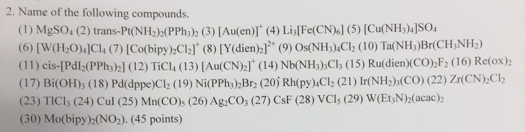 Solved 2. Name of the following compounds. (1) MgSO4 (2) | Chegg.com