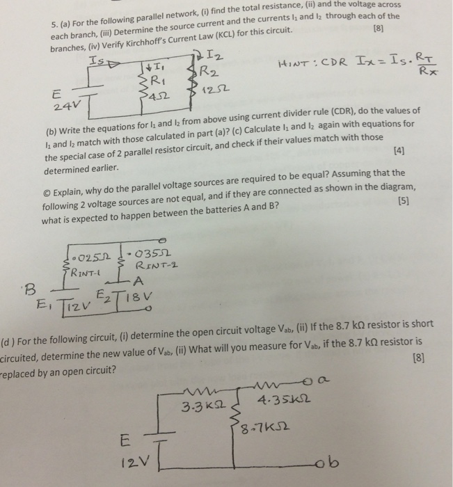 Solved 5. (a) For the following parallel network, (i) find | Chegg.com