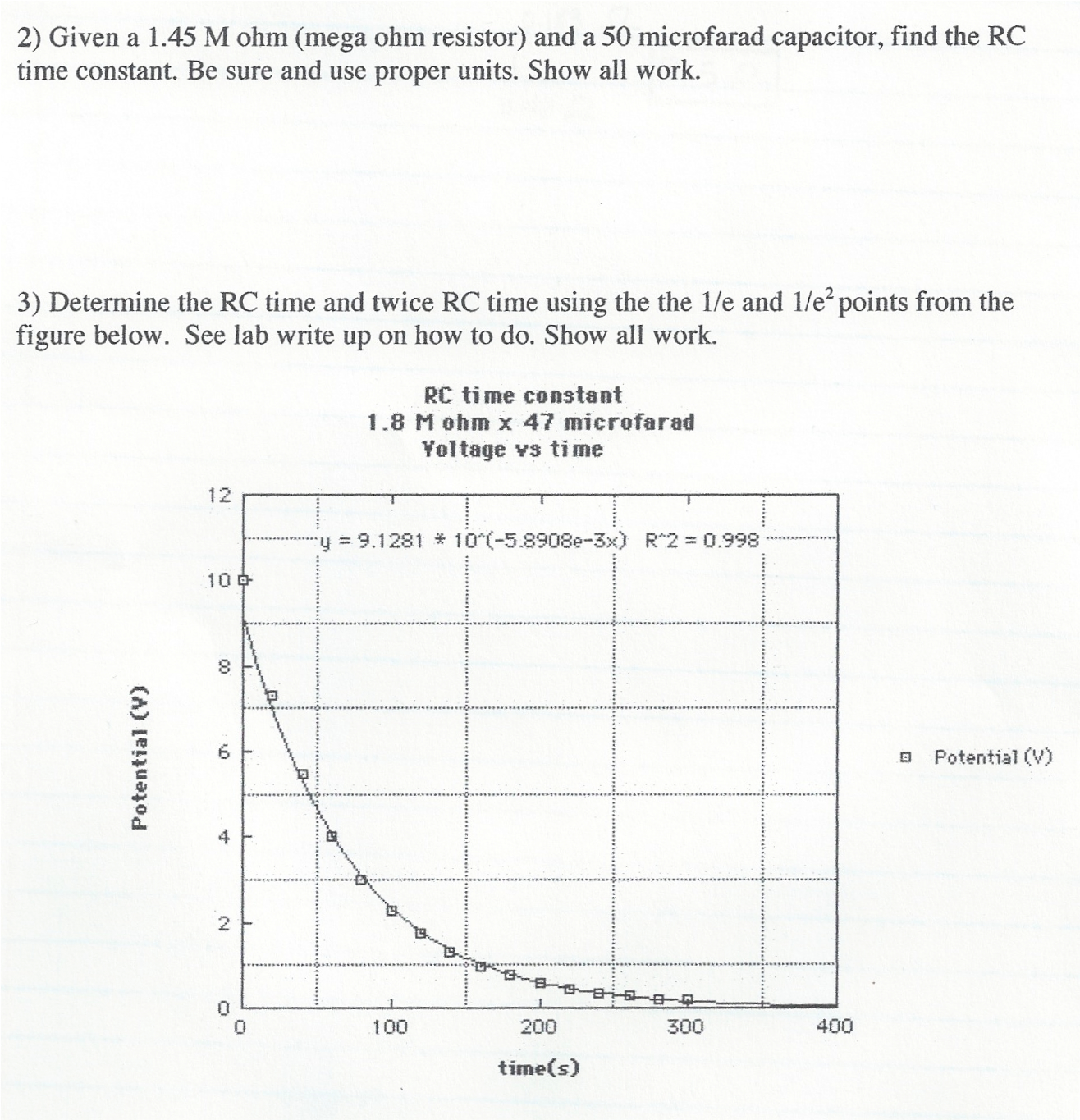 Solved Given a 1.45 M ohm (mega ohm resistor) and a 50 | Chegg.com