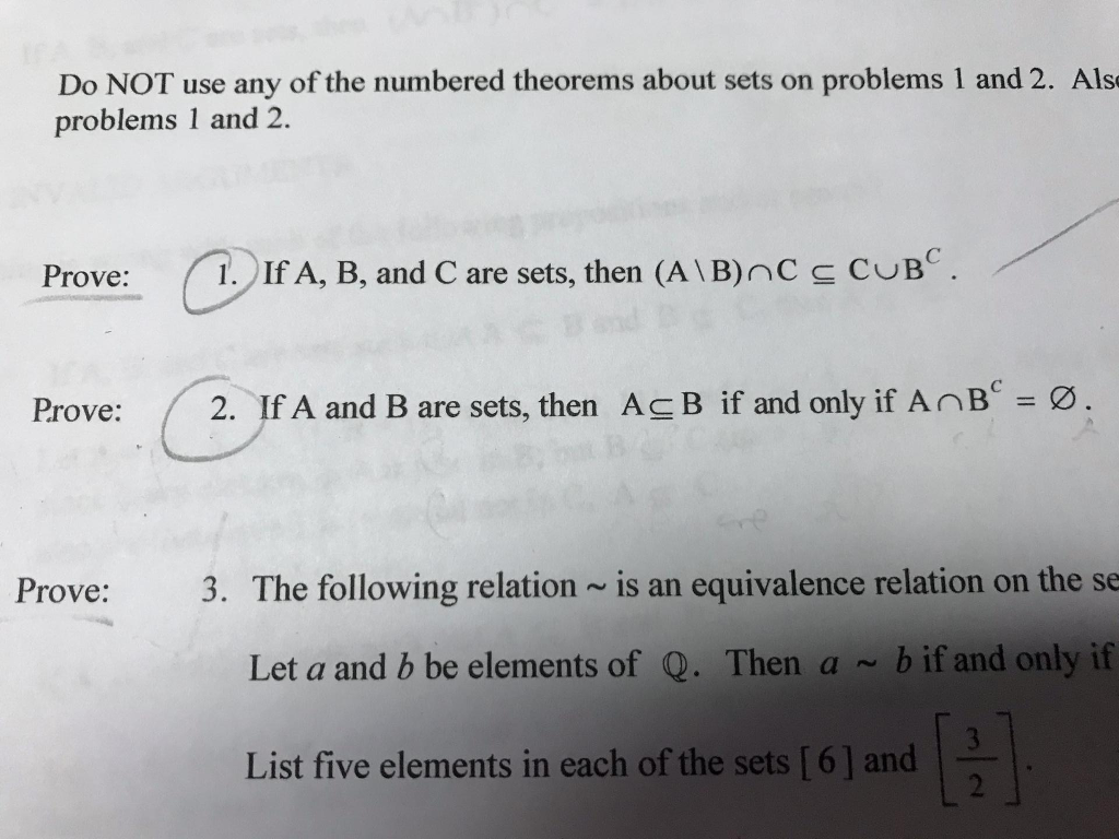 Solved Do NOT use any of the numbered theorems about sets on | Chegg.com