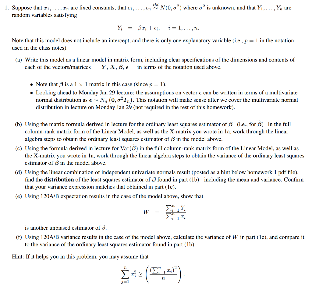 Solved 1. Suppose that 2.1, . . . , an are fixed constants, | Chegg.com