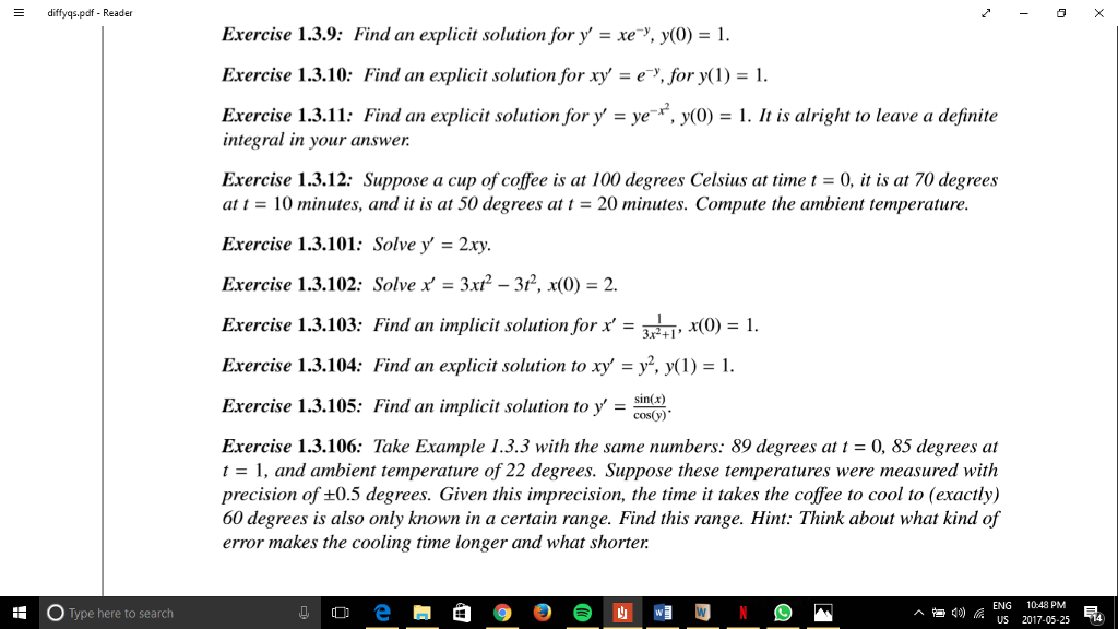 Solved E diffyqs.pdf Reader 1.3.4 Exercises Exercise 1.3.1. | Chegg.com