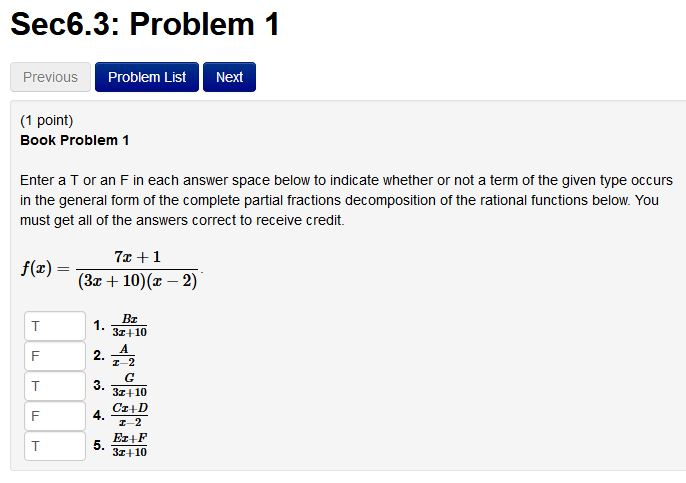 Solved Sec6.3: Problem 1 Previous Problem List Next (1 | Chegg.com