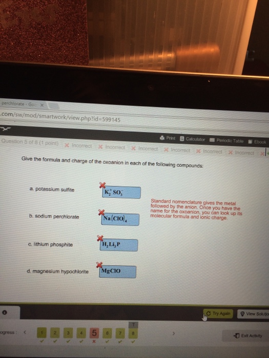 Solved Give the formula and charge of the oxoanian in each | Chegg.com