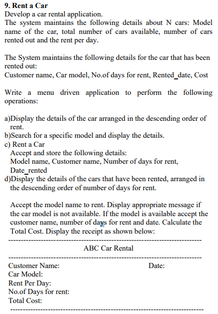 Solved Develop a car rental application. The system | Chegg.com