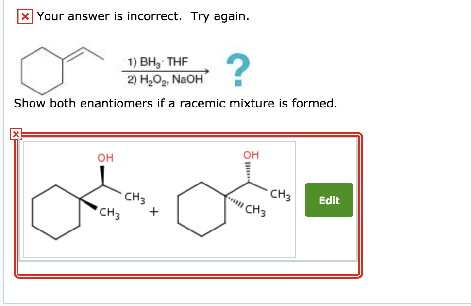 Solved x Your answer is incorrect. Try again. 1) BH3 THF 2) | Chegg.com