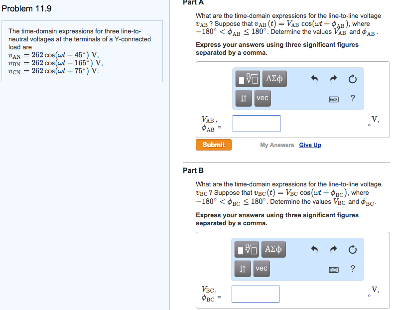 Solved The time-domain expressions for three line-to-neutral | Chegg.com