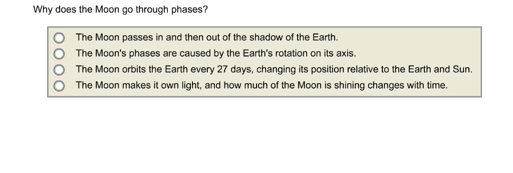 Solved Why does the Moon go through phases? The Moon passes | Chegg.com