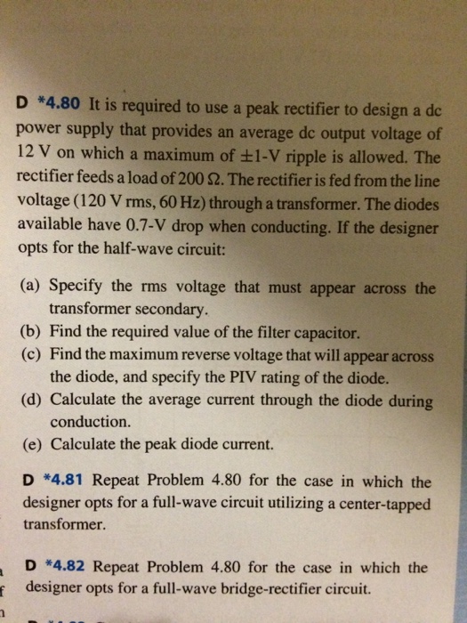 Solved It is required to use a peak rectifier to design a dc | Chegg.com Solved It is required to use a peak rectifier to design a dc | Chegg.com