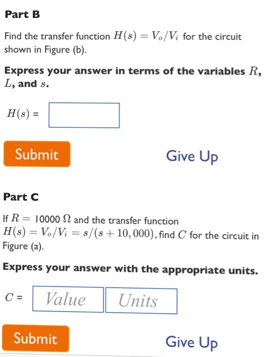 Solved Problem I Part A Find the transfer function H(s) = | Chegg.com