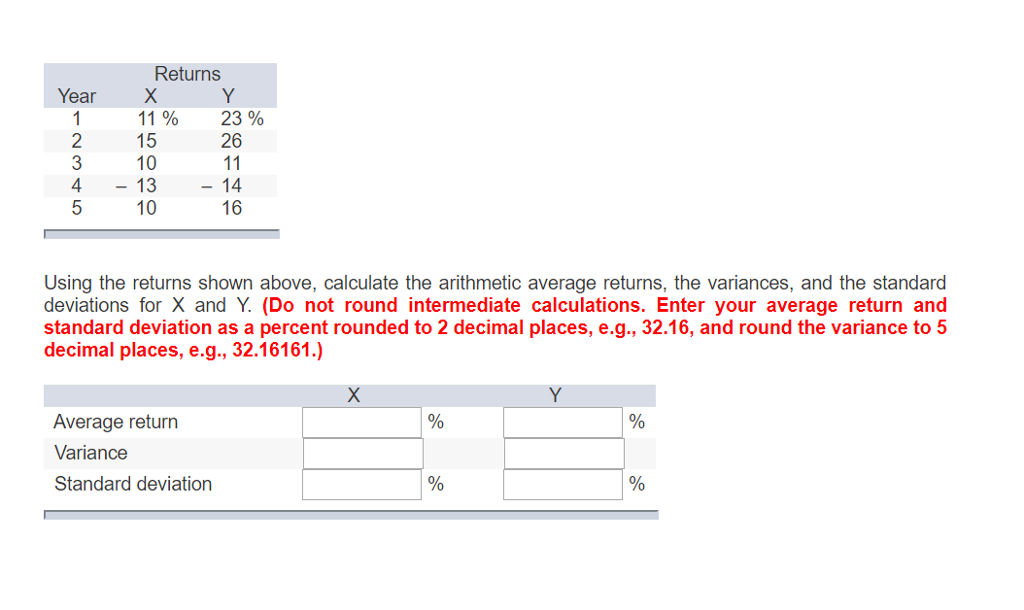 Solved Returns YearX 23% 26 11% 15 10 13 10 3 4 16 Using the | Chegg.com