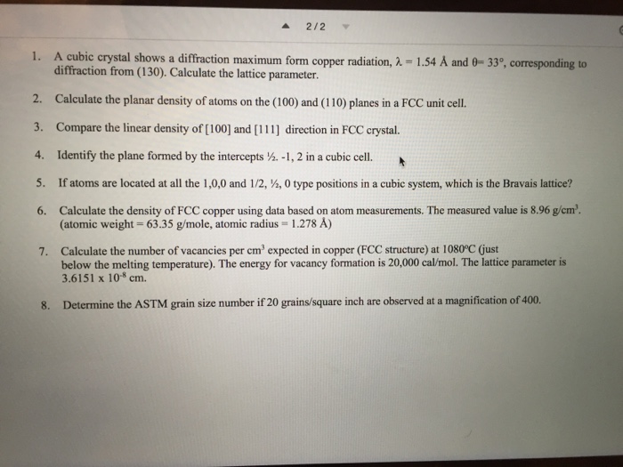Solved A Cubic Crystal Shows A Diffraction Maximum Form