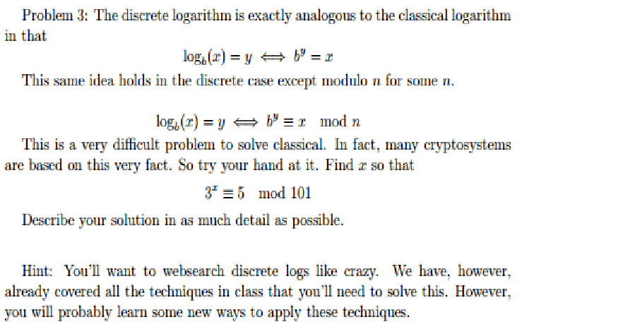 Solved The discrete logarithm is exactly analogous to the | Chegg.com