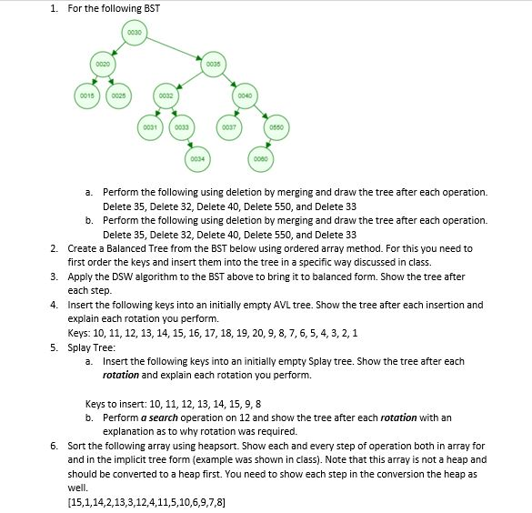Solved 1. For the following BST 0030 0035 000025 0032 0040 | Chegg.com