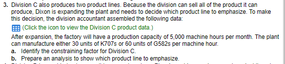 Solved 3. Division C also produces two product lines. | Chegg.com