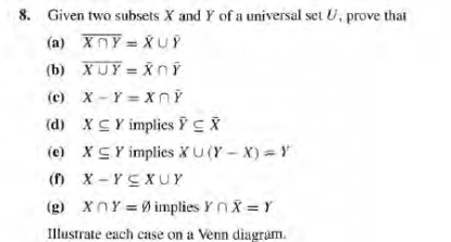 Solved Given two subsets X and Y of a universal set U, prove | Chegg.com