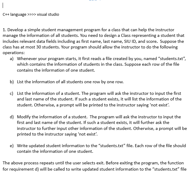 Solved C++ language »visual studio 1. Develop a simple | Chegg.com