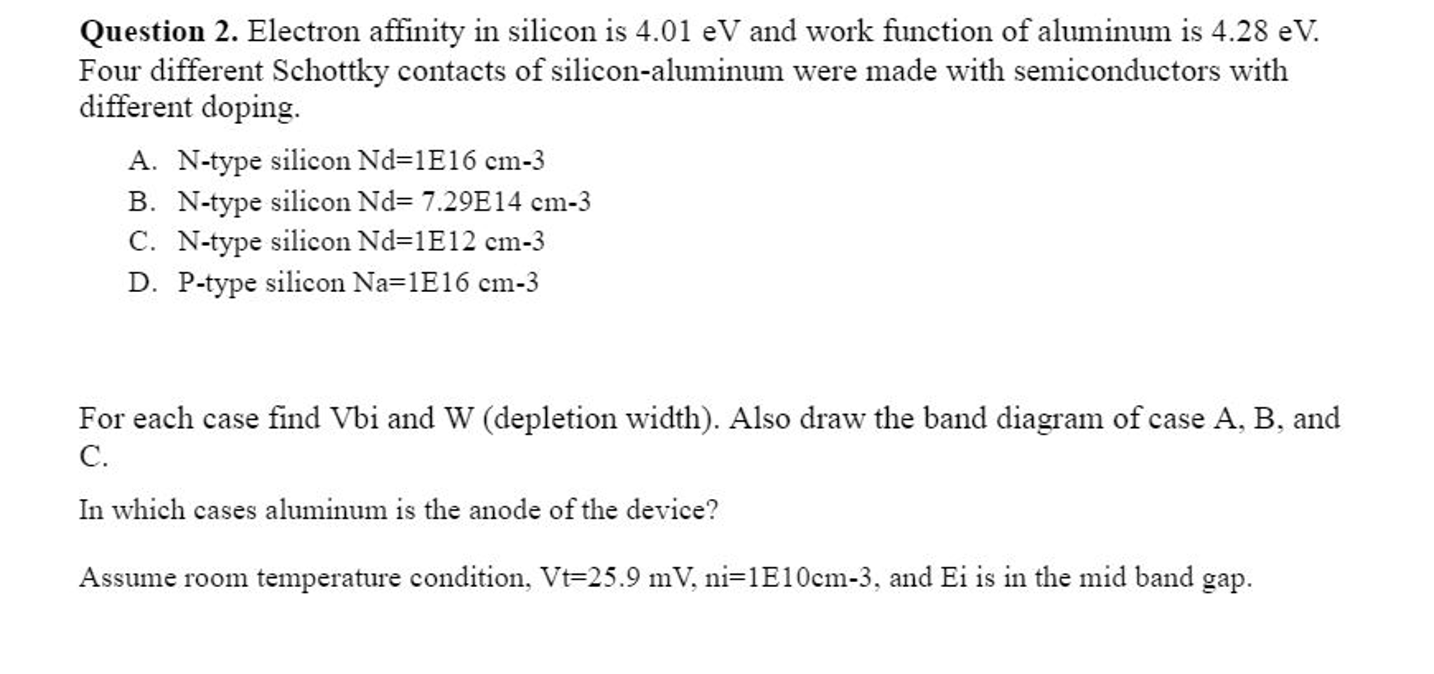 Solved Electron affinity in silicon is 4.01 eV and work | Chegg.com