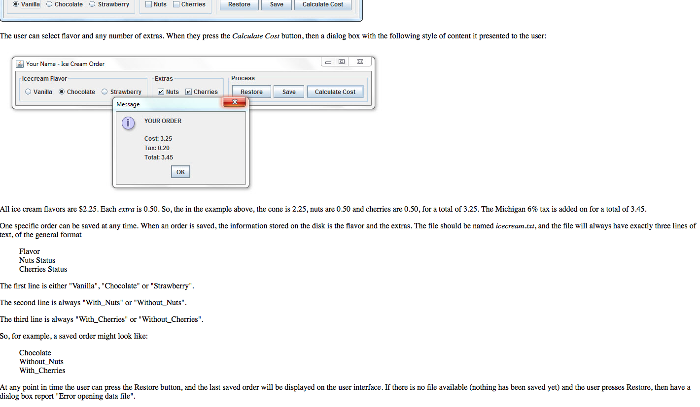 Solved Ice Cream Order Program Create a Java GUI class named | Chegg.com