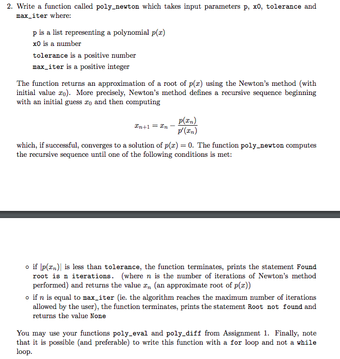 Solved 2. Write a function called poly_newton which takes | Chegg.com