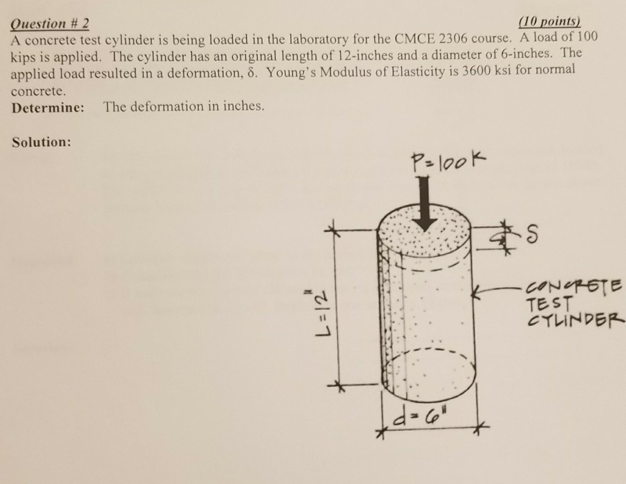 Solved uestion # 2 A concrete test cylinder is being loaded | Chegg.com